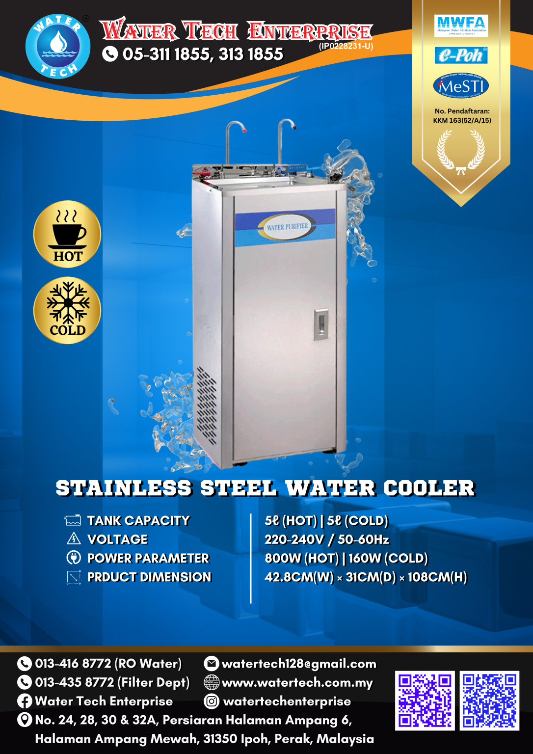 Stainless Steel Water Cooler HB-700-HC Hot & Cold - Water Tech Enterprise